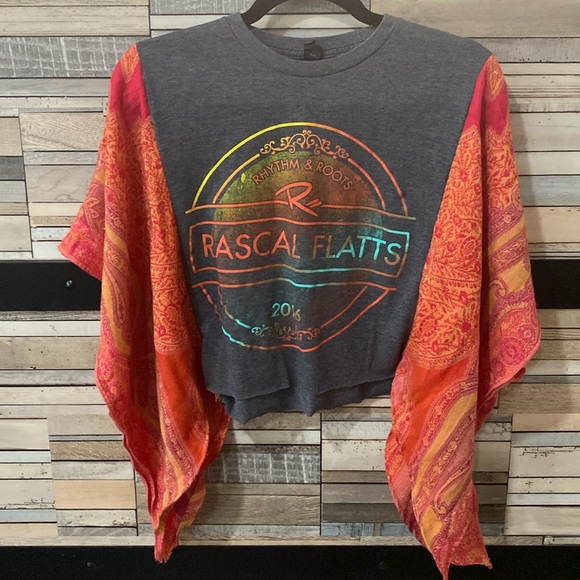 Tops | Randi Upcycled Boho Rascal Flatts Graphic With Paisley Sleeves ...